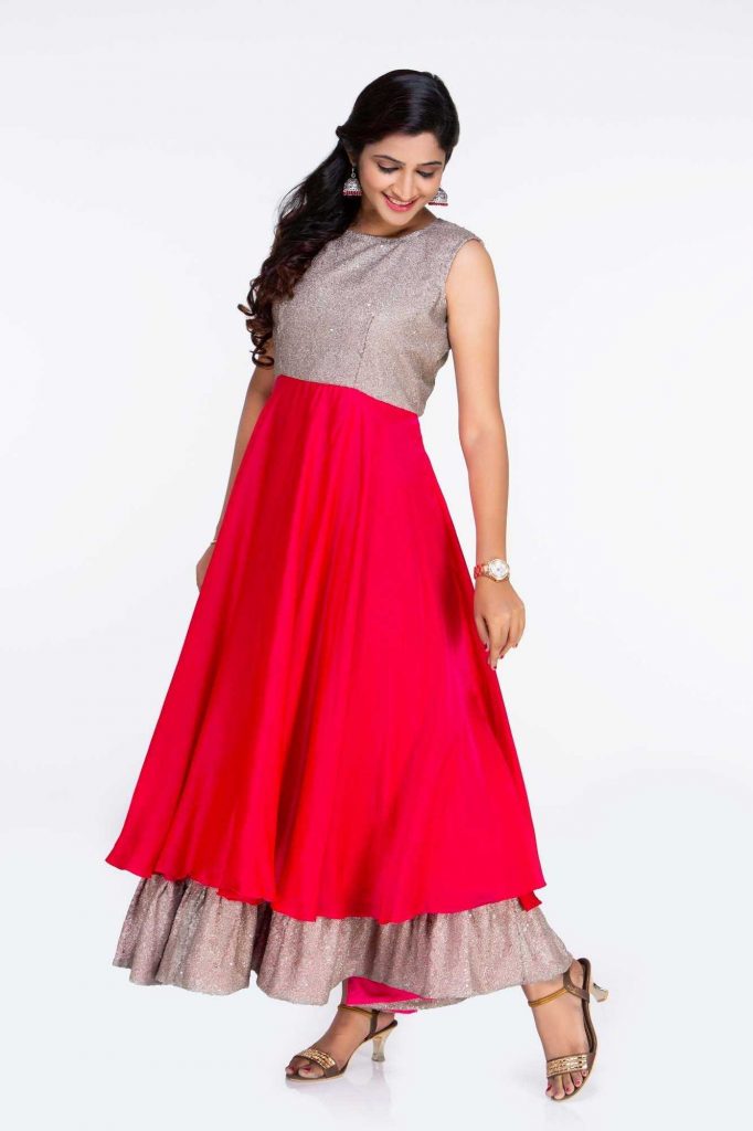 Designer Partywear Dresses - Pink and Gold Party Dress - LotusLane